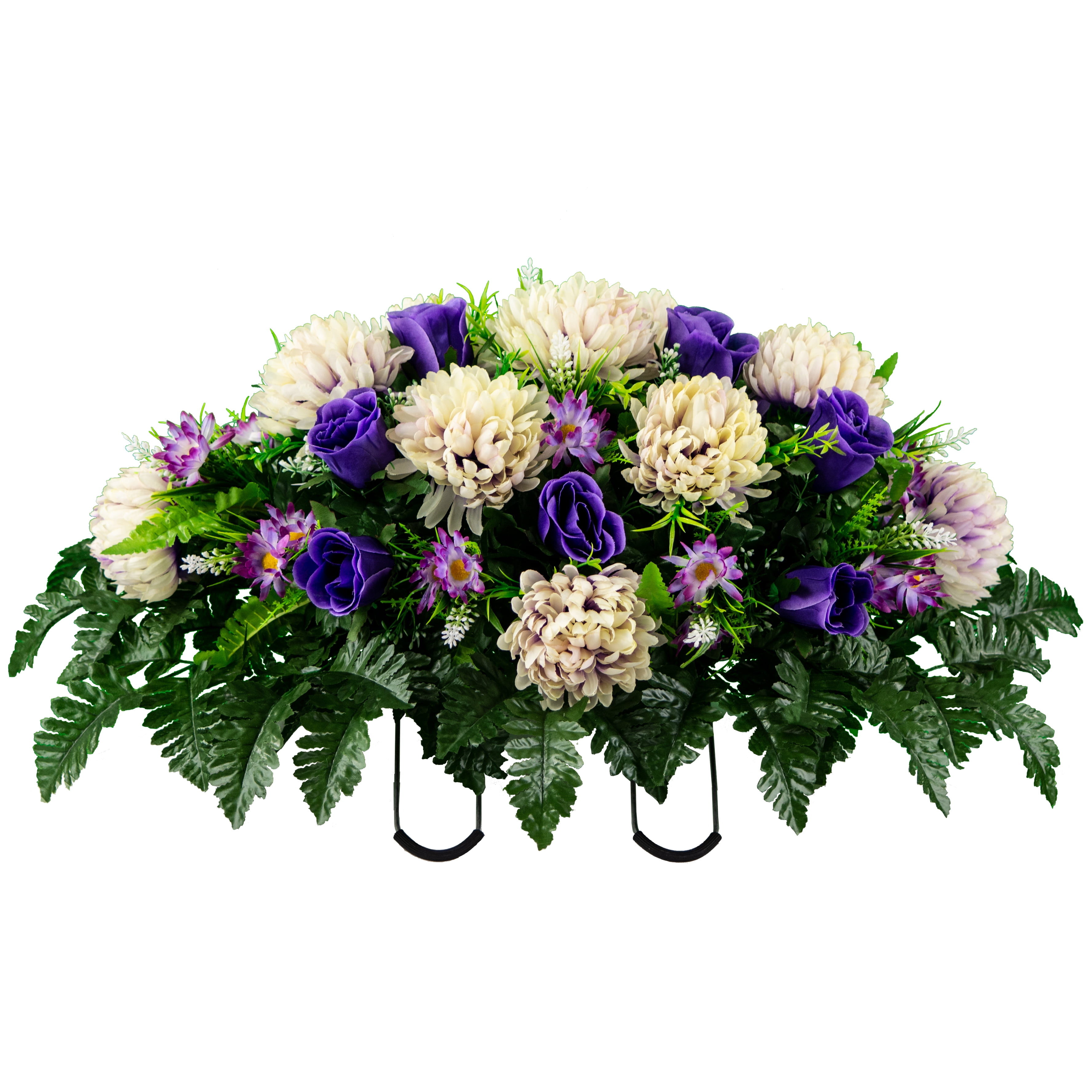 Sympathy Silks Artificial Grave Bouquet - Lavender Cream Mum & Purple ...