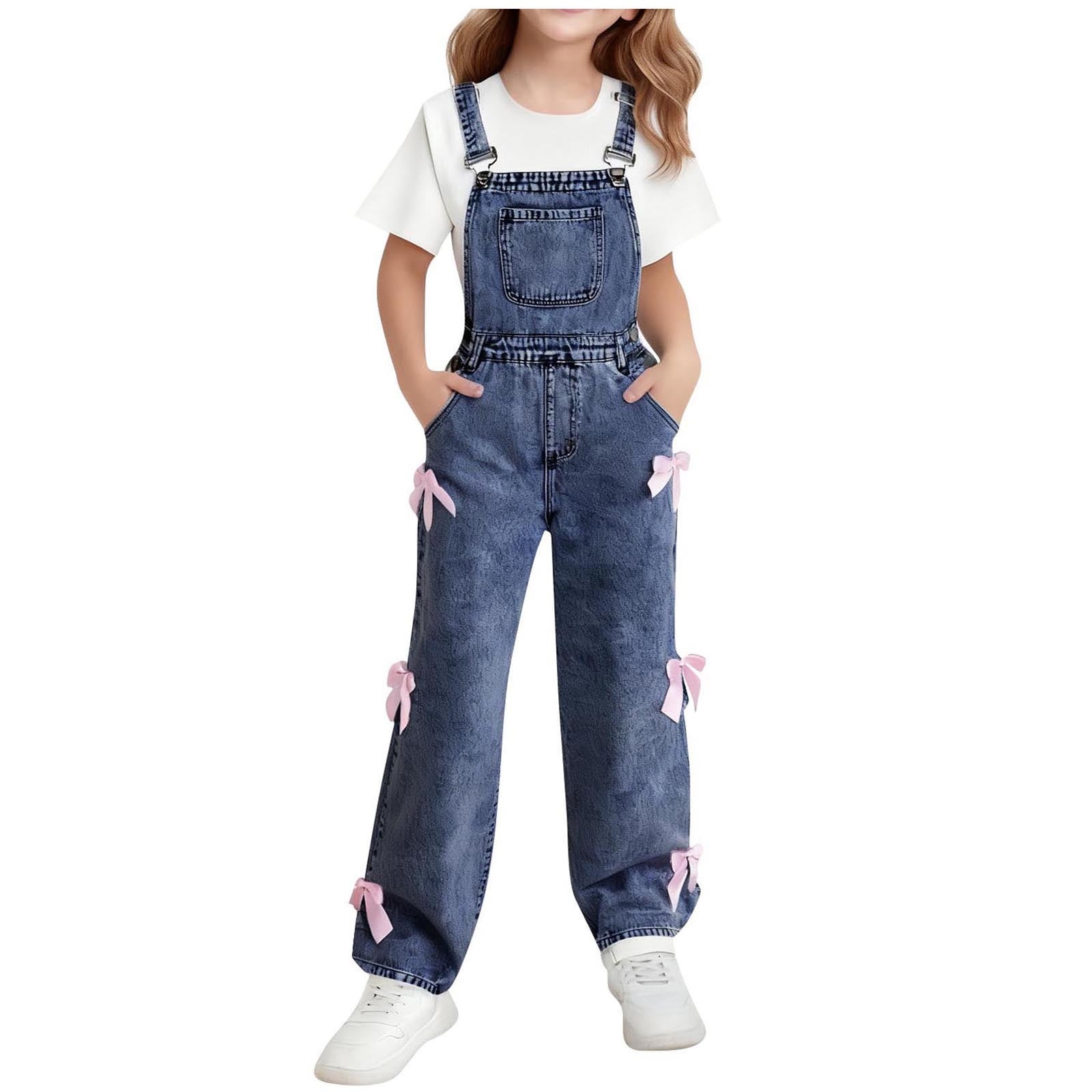 Click here for Sdnall Girls Denim Overalls With Bows  Loose Fit B... prices