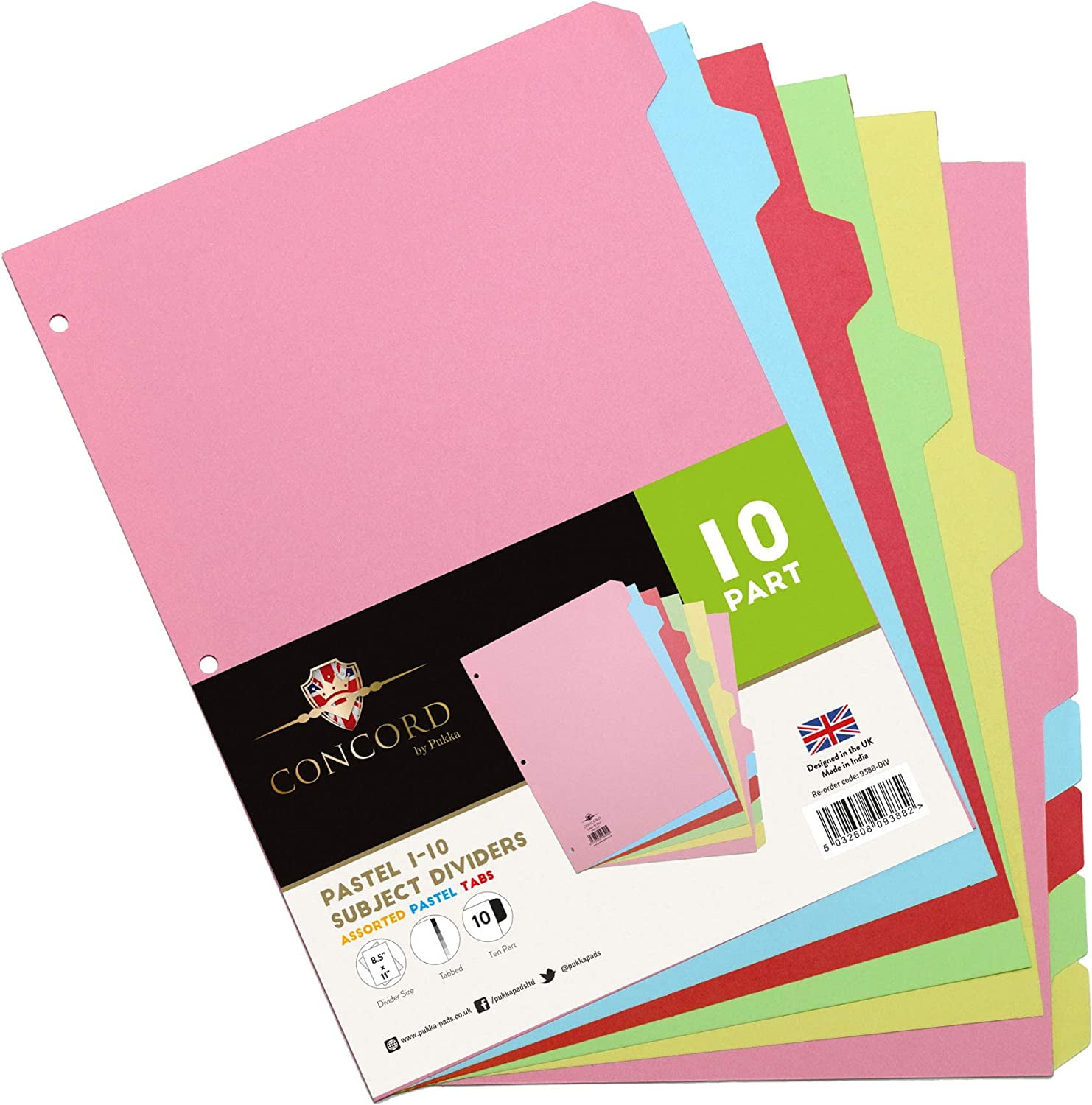 Pukka Pad 10 Part Dividers - 1 Pack of 10 Tab Set, 3-Ring Binder ...