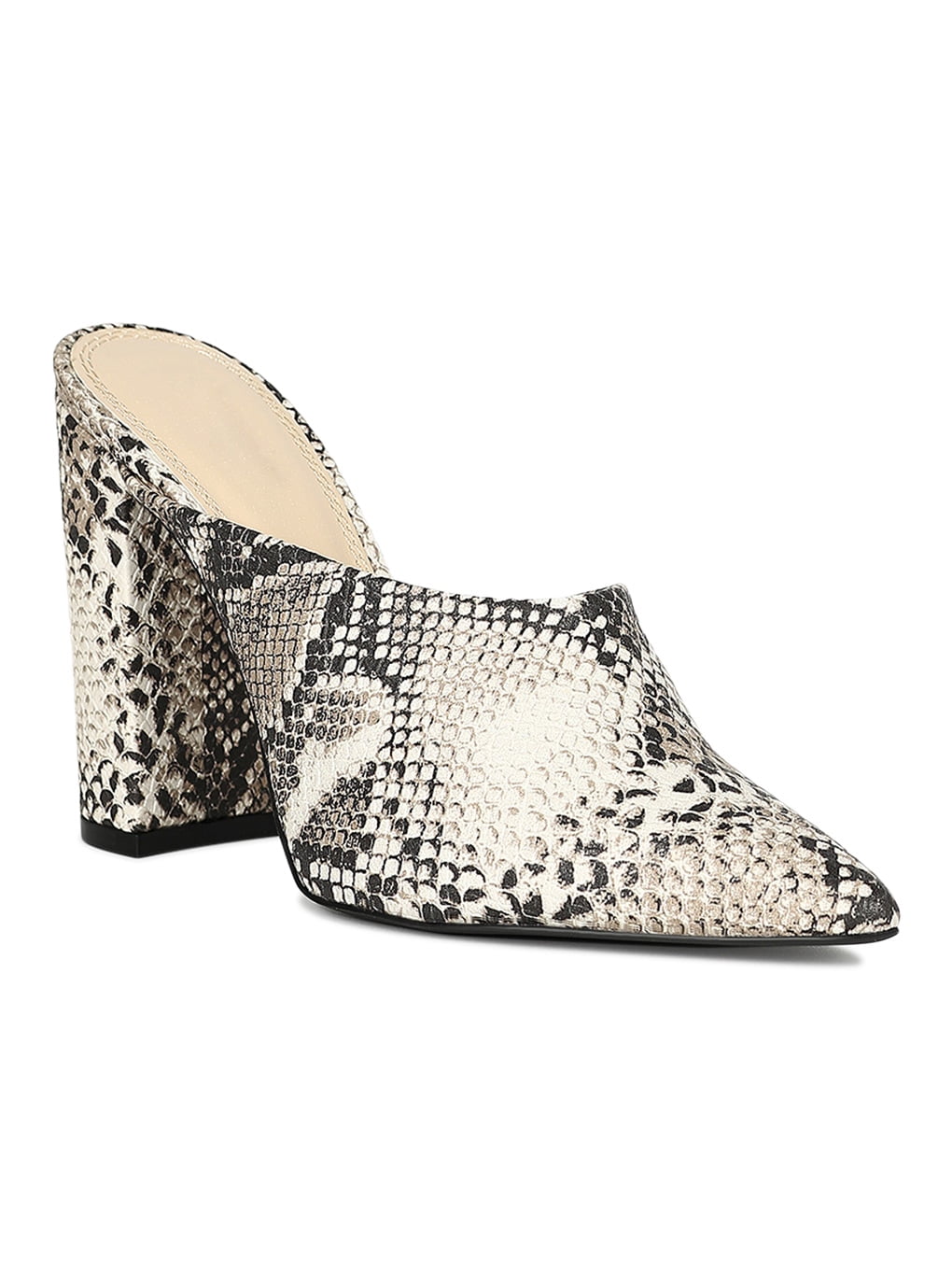 Women Asymmetrical Pointy Toe Vamp Chunky Heel Mule 18621 - Walmart.com