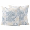 Blue Beige Floral Waterproof Throw Pillow Covers Set of 2 Distressed ...