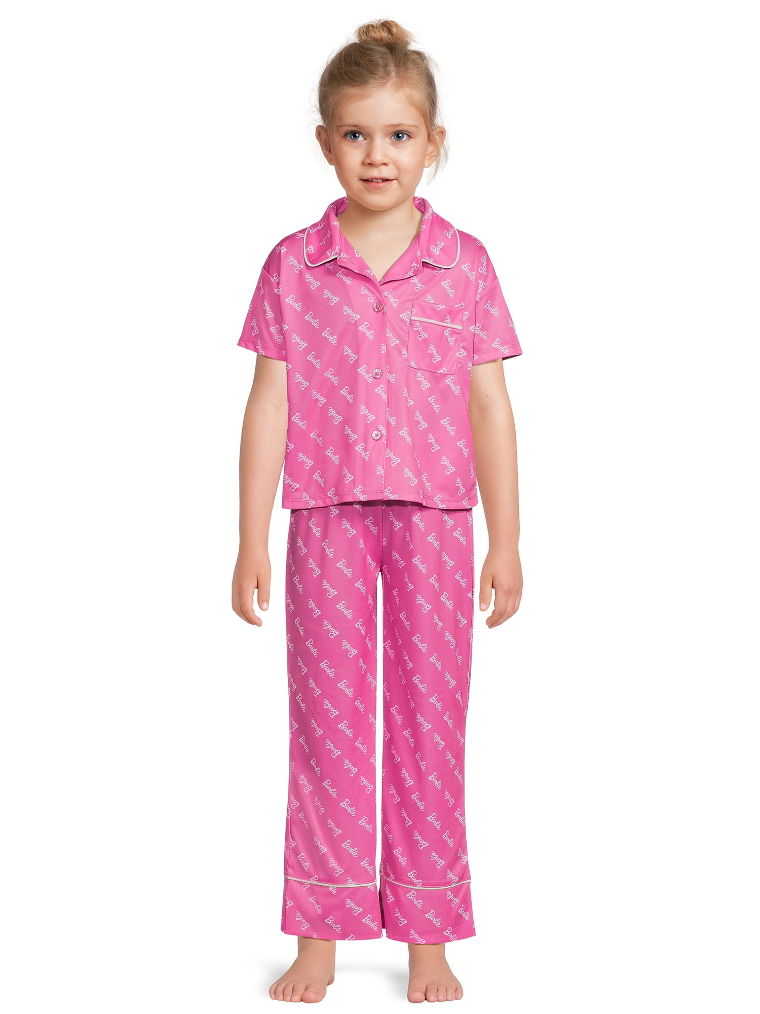 Barbie Girls Short Sleeve Notch Collar Top and Pants Pajama Set, 2 ...