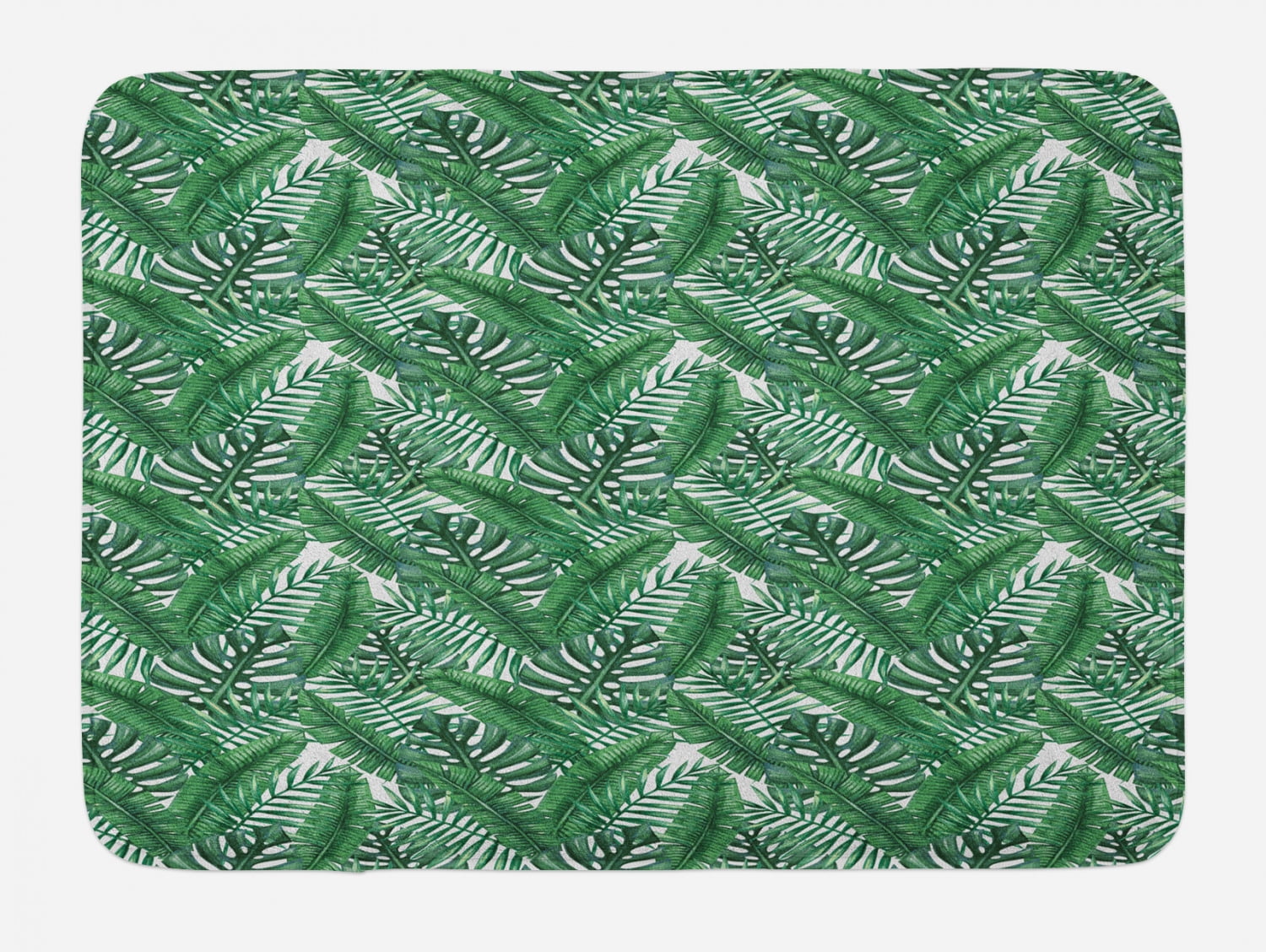 Palm Leaf Bath Mat, Watercolor Artwork of Palm Tree Leaves Fresh Jungle ...