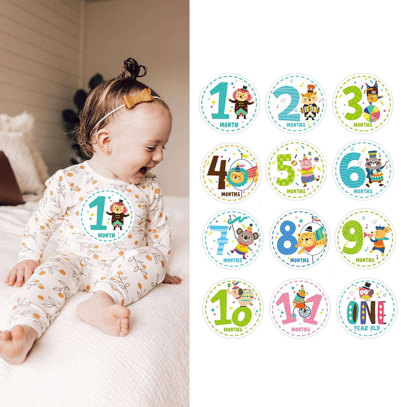 12x Round Baby Monthly Stickers Newborn Month Sticker Keepsakes Baby ...