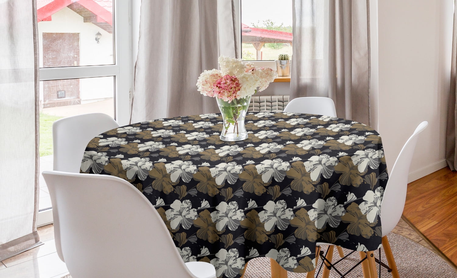 Flowers Round Tablecloth, Design of Floral Theme Botanical Motifs ...