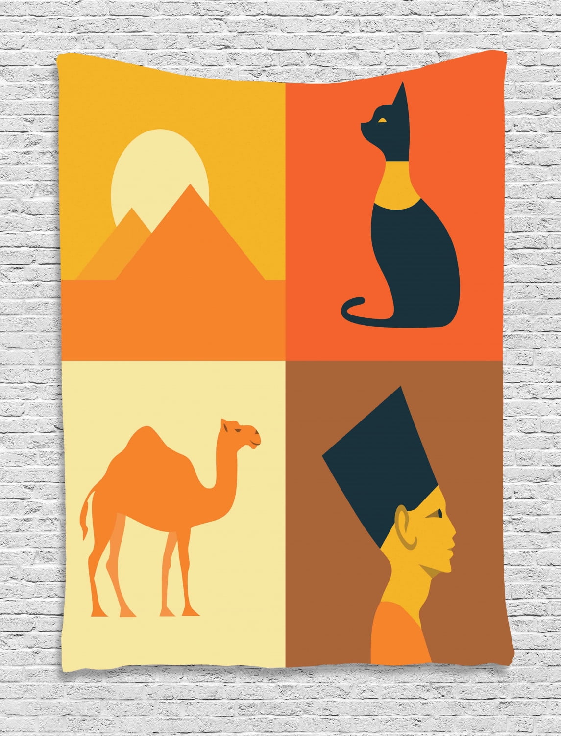 Vintage Egyptian Tapestry, Camel Pyramids Emperor Cat Pattern, Wall ...