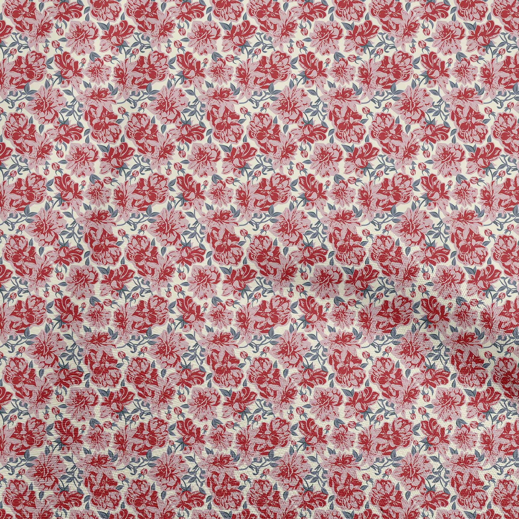 oneOone Silk Tabby Red Fabric Florals Sewing Material Print Fabric By ...