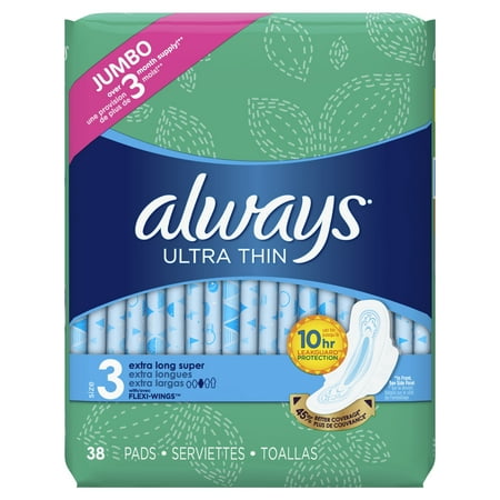 Always Ultra Thin, Size 3, Extra Long Super Pads With Wings, Unscented ...
