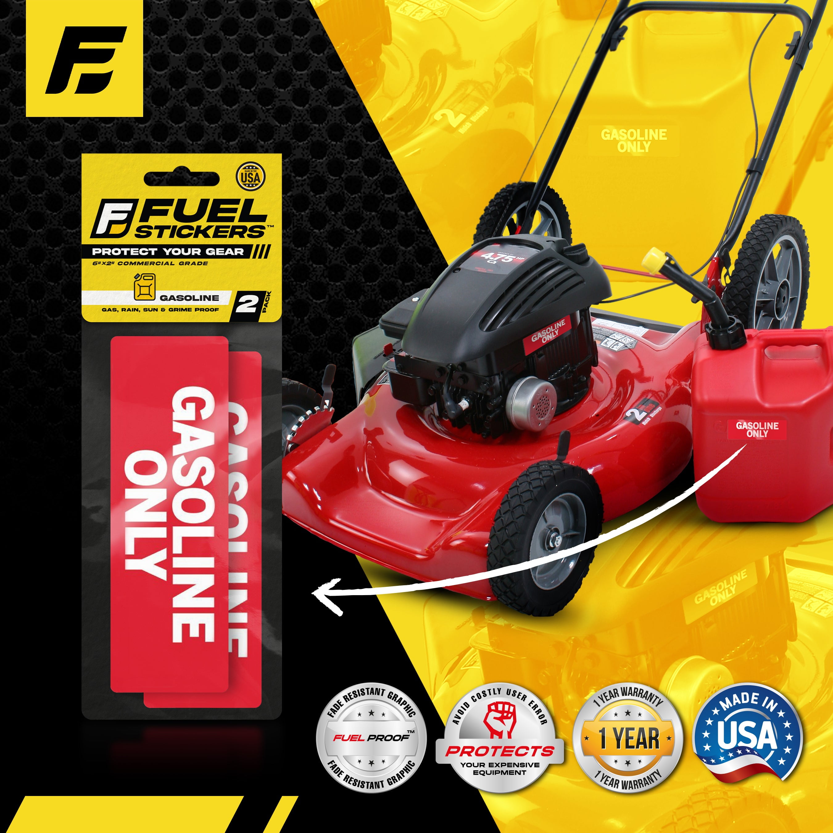 Gasoline Only Stickers by Fuel Stickers - 2 Pack - 6x2 inch - MADE IN ...