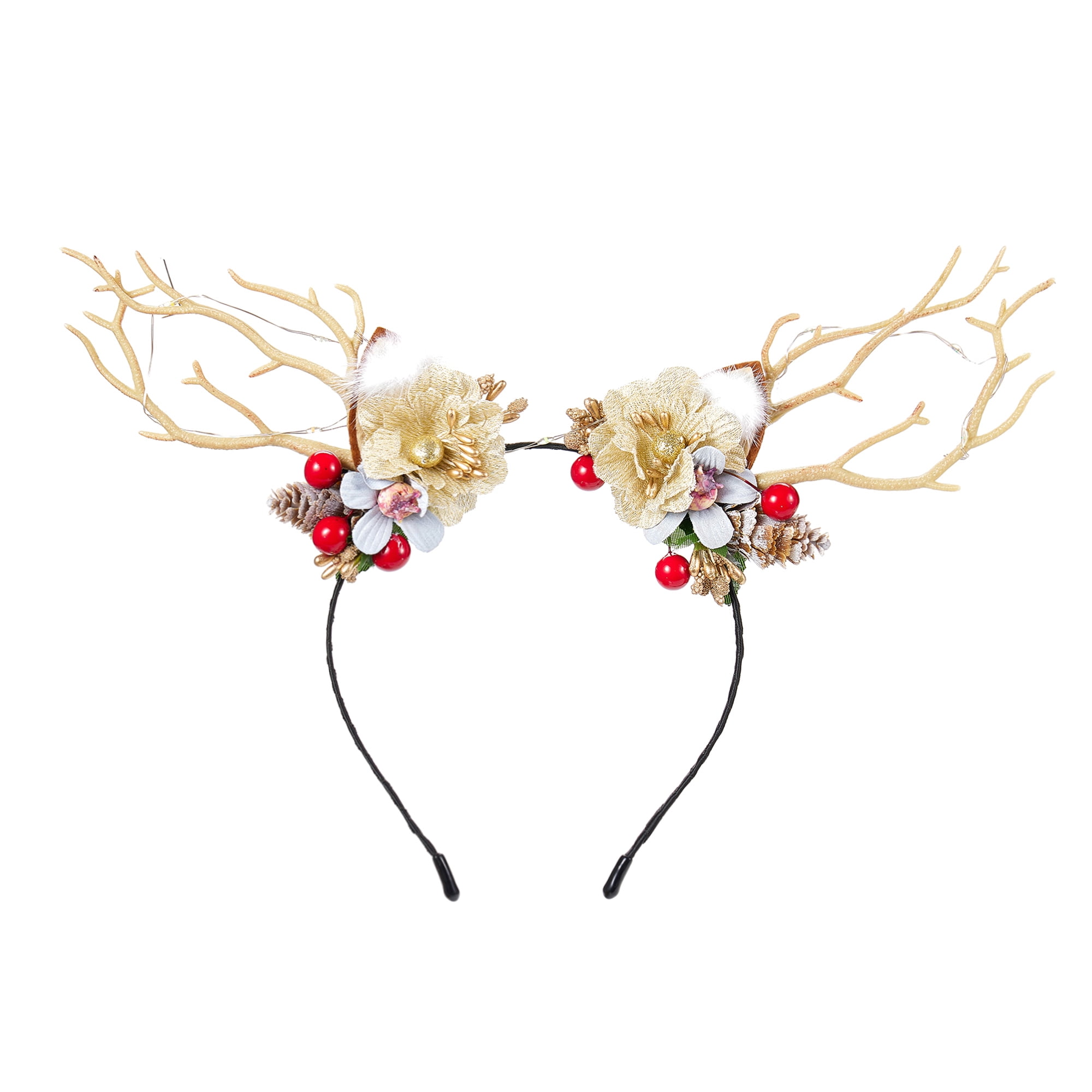 Tregren Christmas Reindeer Antlers Headband LED Light Up Deer Flower ...