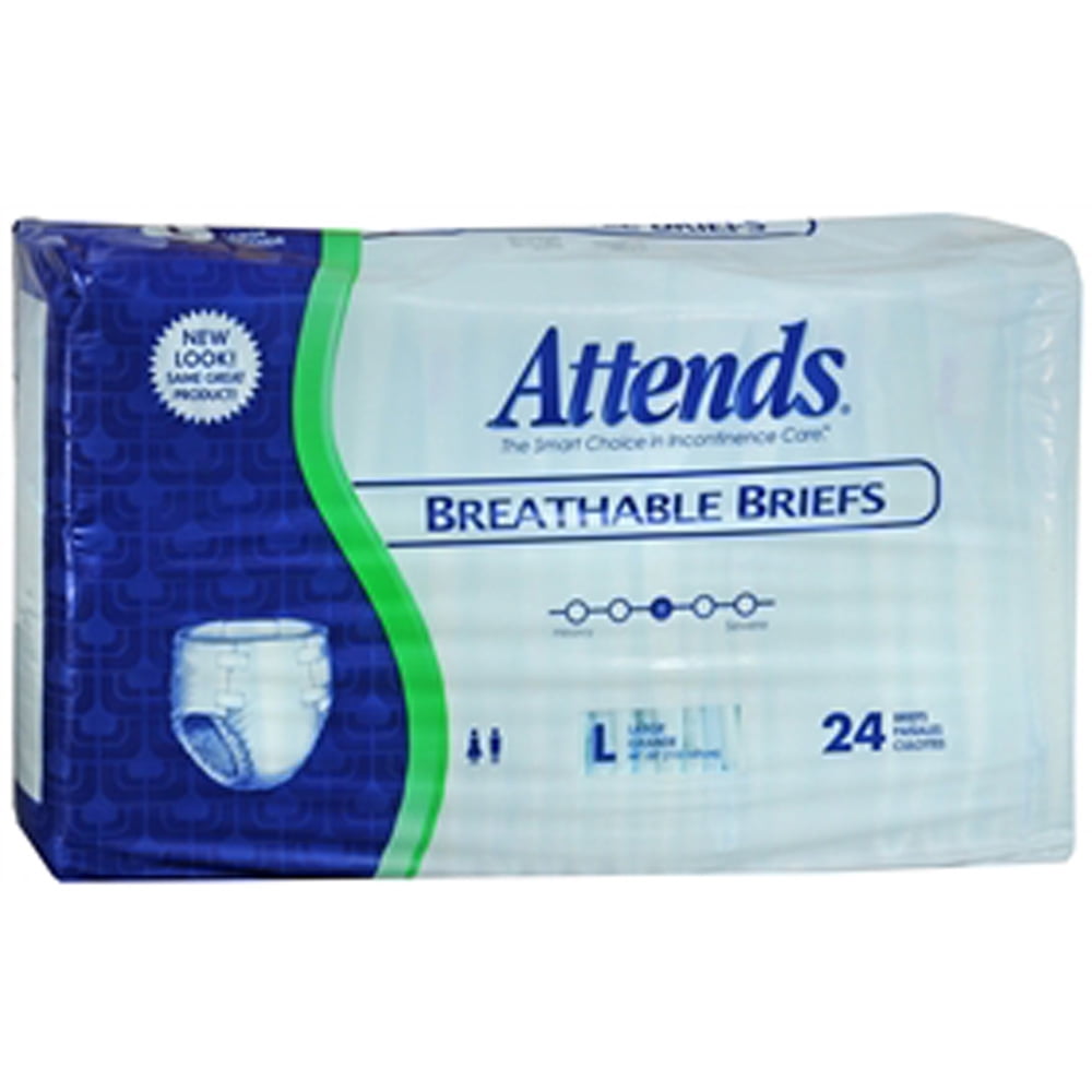 Attends Dermadry Breathable Briefs, Large, 24 Count, 3 Pack - Walmart.com
