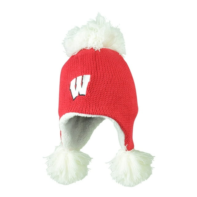 NCAA Wisconsin Badgers Blankie Knit Pom Peruvian Ear Flap Beanie Hat ...