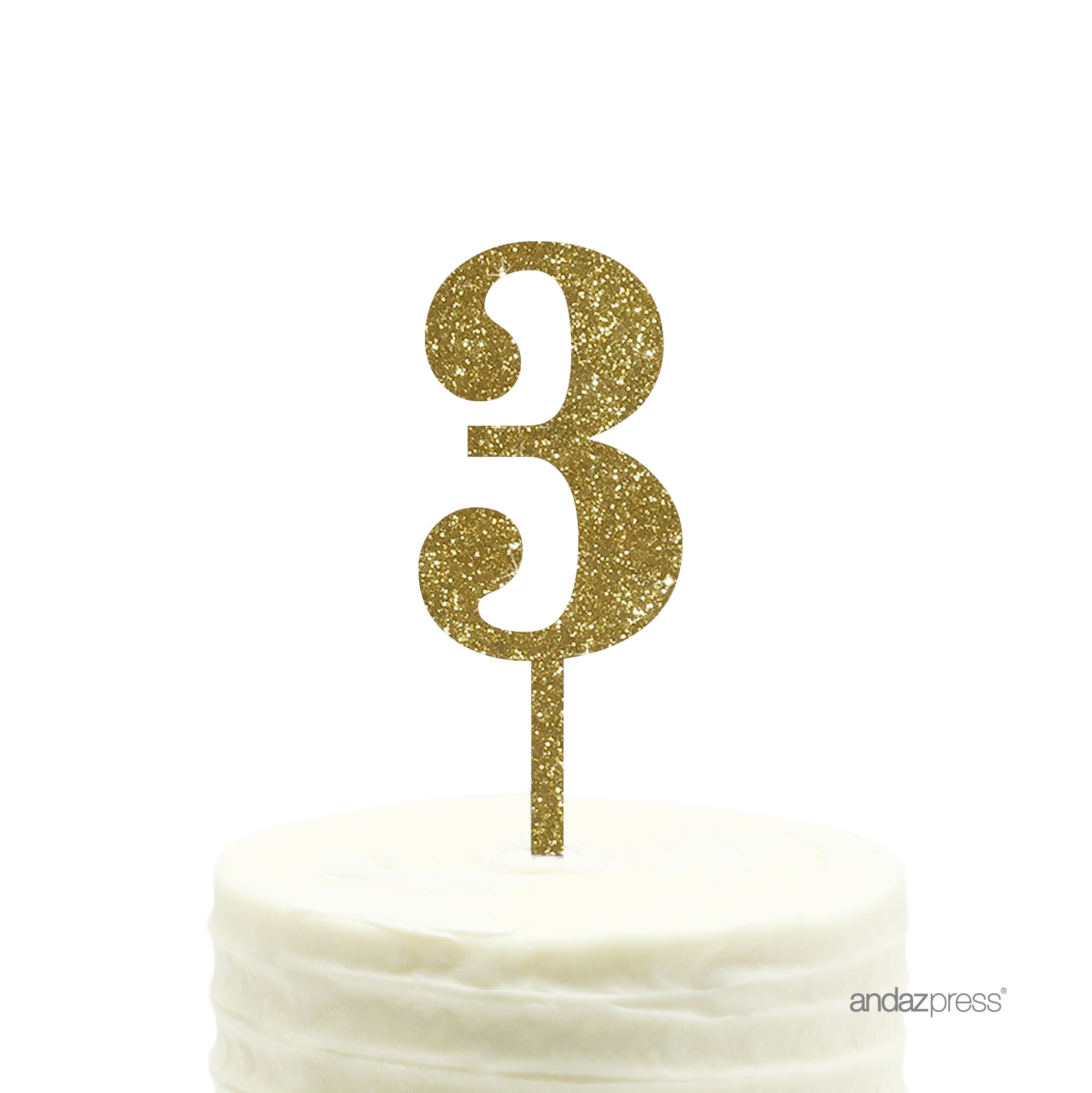 Gold Glitter Number 3 Acrylic Birthday Cake Topper - Walmart.com