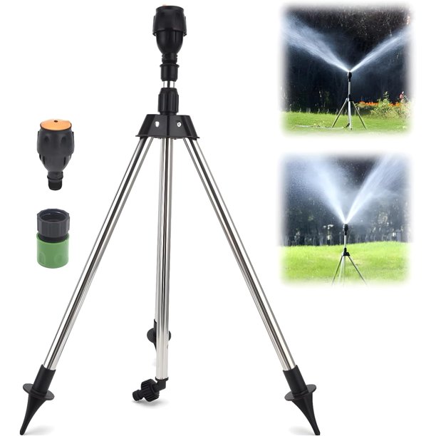 Upgraded Automatic Rotating Tripod Sprinkler, Stainless Steel Rotary ...