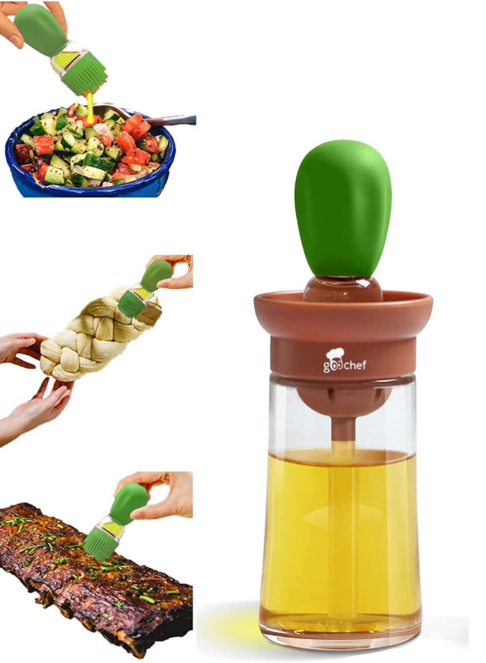 Renewgoo GooChef Olive Oil Bottle with Silicone Basting Brush for ...