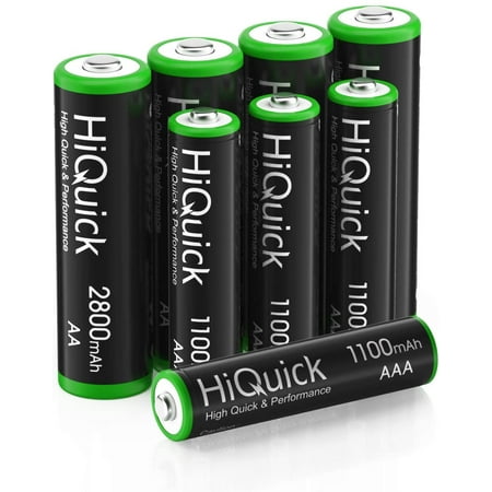 HiQuick AA AAA Rechargeable Batteries Set, 4 × AA 2800mAh Battery & 4 × ...
