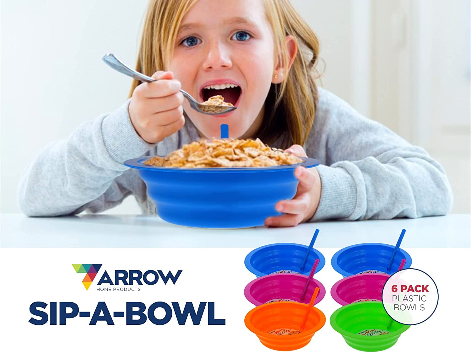 Buy Arrow Home Products Sip-A-Bowl Set, 22oz, 6pk - BPA Free Straw ...