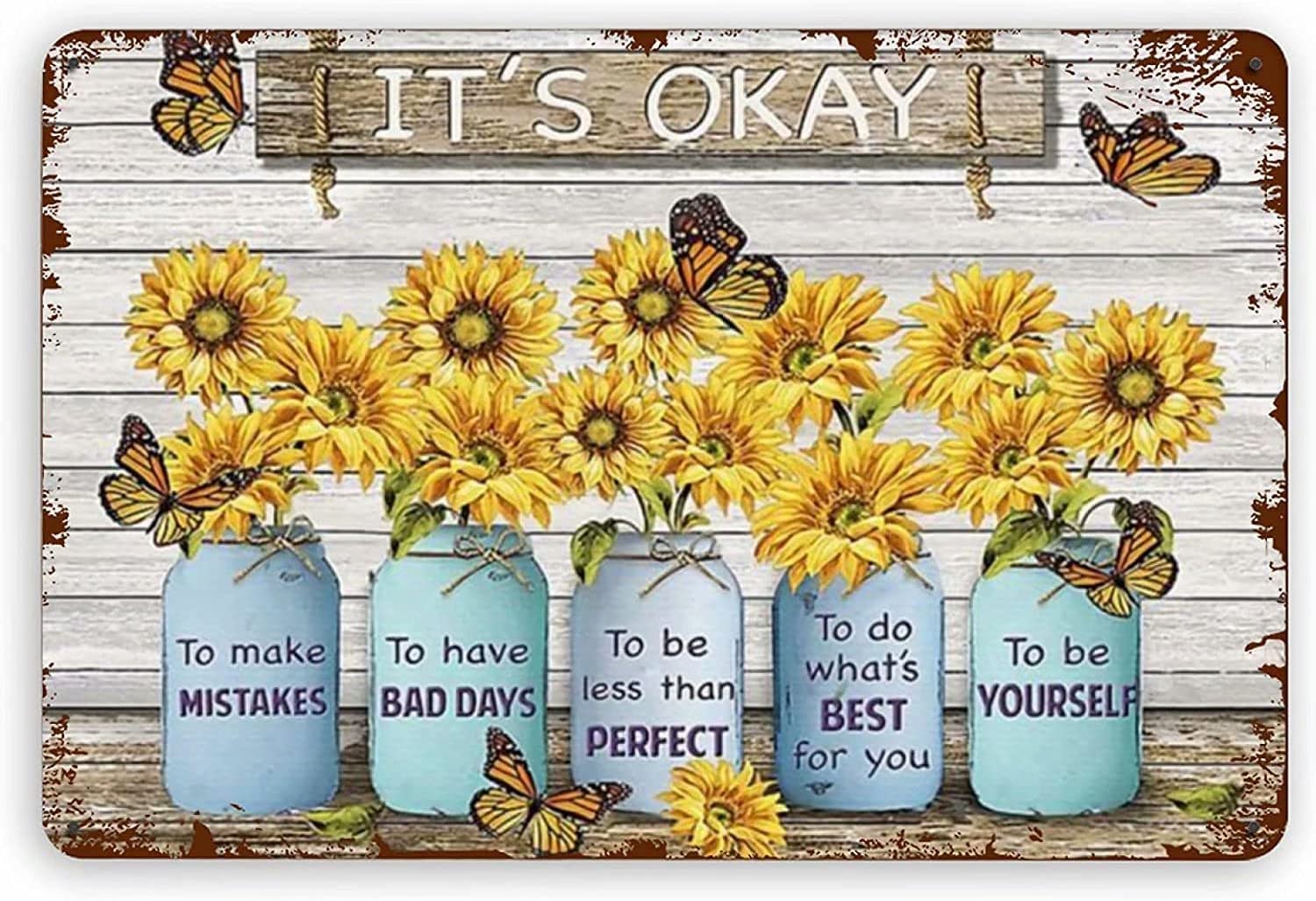 Sunflowers Metal Tin Sign, It's Okay,Wall Panel Retro Art Decor for ...