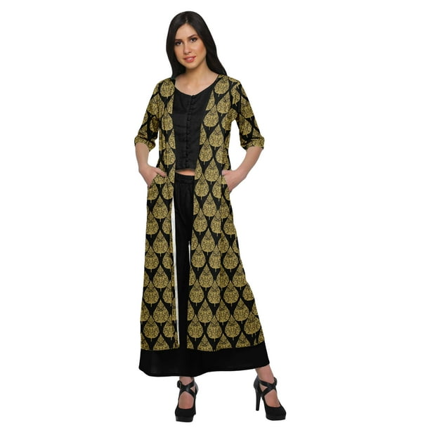 Moomaya 3 Piece Crop Top Palazzo With Shrug Set Women Ethnic Wear ...