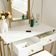 JRHRXXY Modern Vanity Table Set with Mirror, Stool and Drawers ...