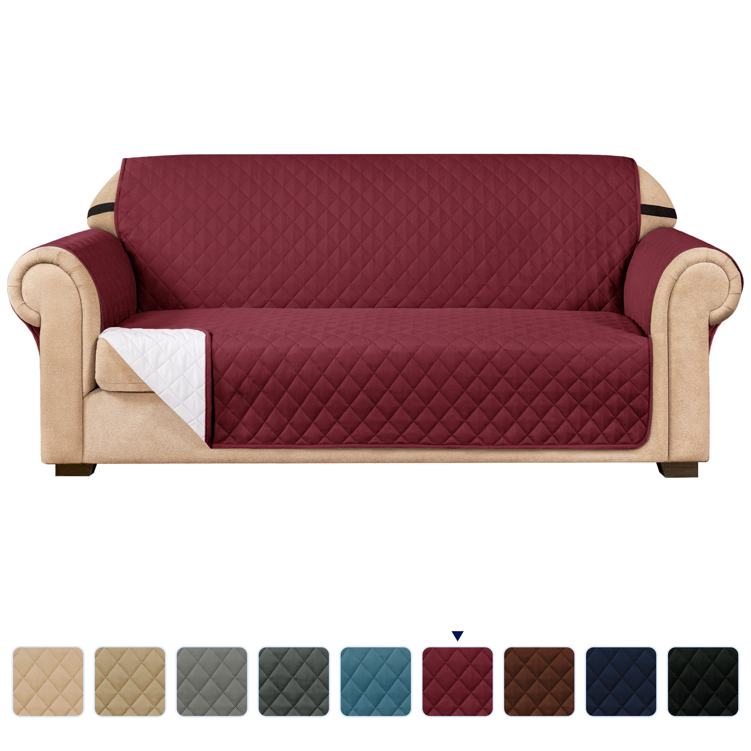 Subrtex 1-Piece Reversible Sofa Cover Quilted Slipcover (Sofa, Wine ...