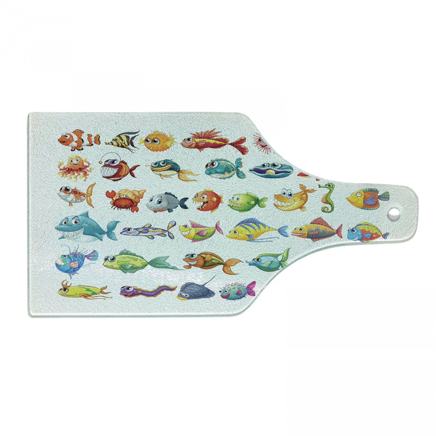 Fish Cutting Board, Composition of Sea Creatures Cartoon Style Vivid ...