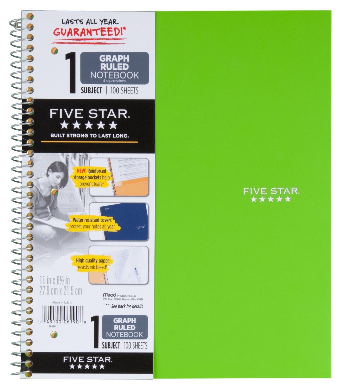 Five Star 06190 11′ X 8-1/2′ Graph Ruled 1 Subject Notebook Assorted ...