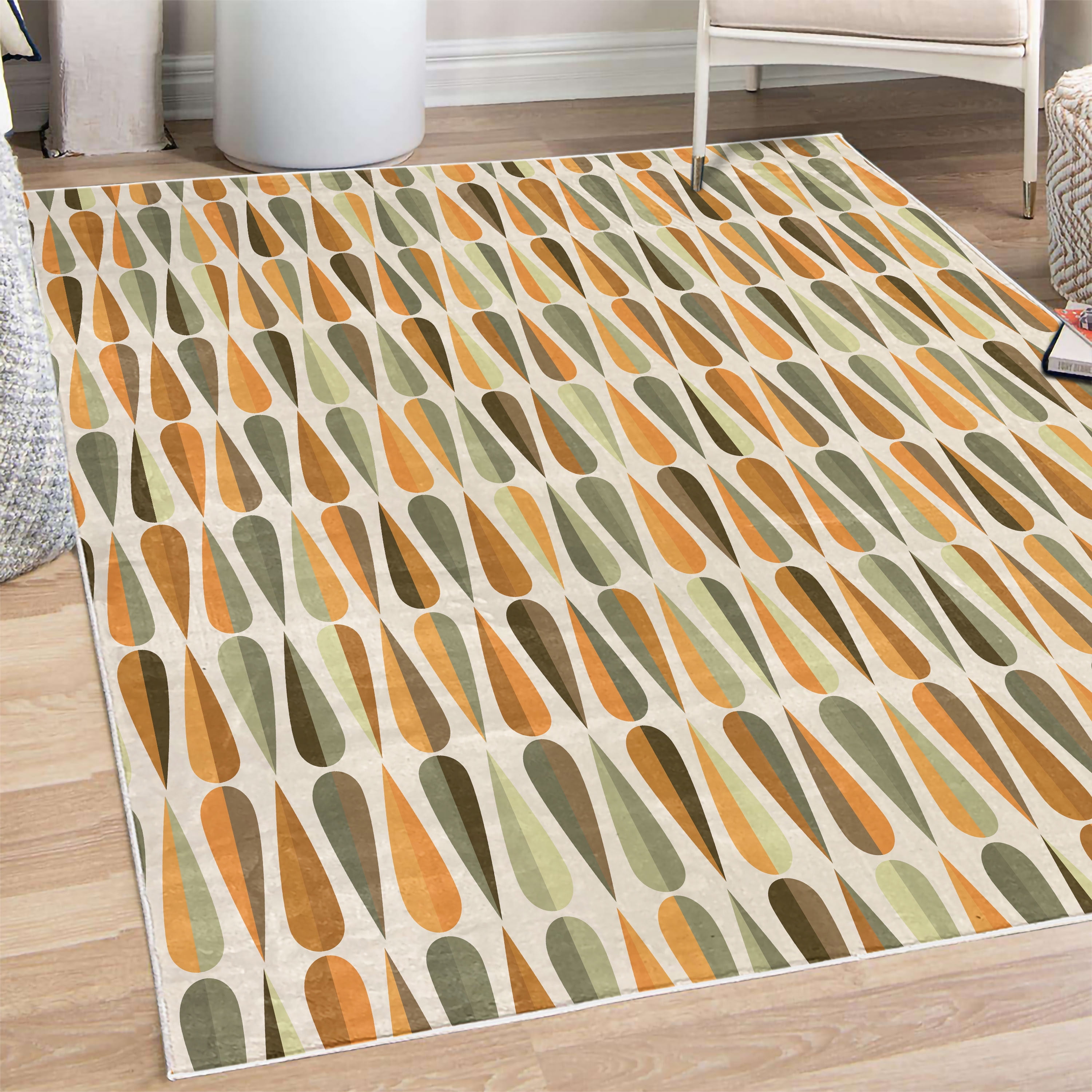 Retro Decorative Rug, Sixties and Seventies Style Geometric Round ...