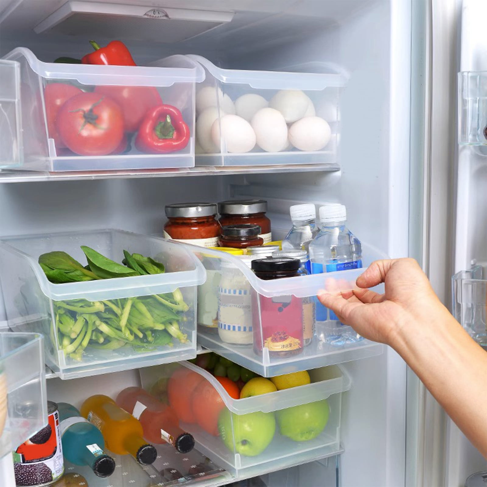 Rkstn Container Container Refrigerator Storage Box Kitchen Drawer-Type Plastic Rectangular Food Organizer Storage Food Casters 14.57×5.51×7.48