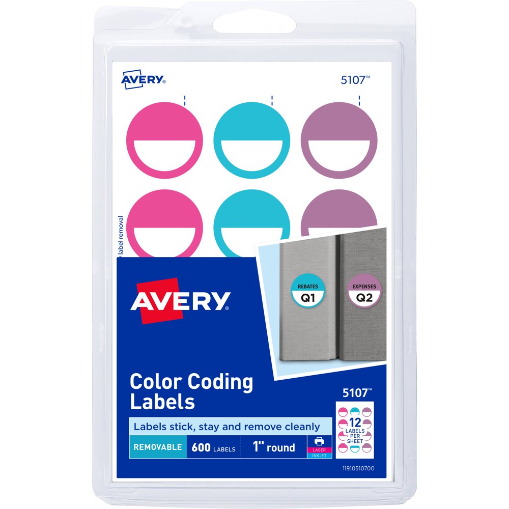 Avery Removable Color-Coding Labels, 1" Diameter, Pack of 600 (5107 ...