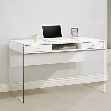 OneSpace 50-JN1301 Ultramodern Glass Computer Desk with Drawers, White ...