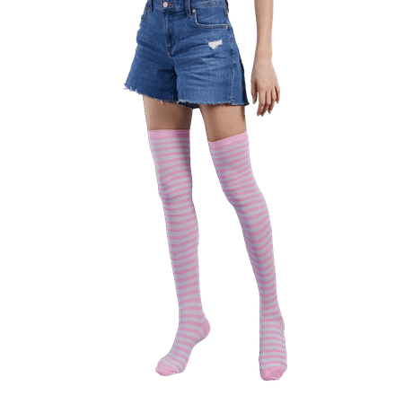 Pack of 2 Striped Plus Size Thigh High Socks Breathability Unique ...