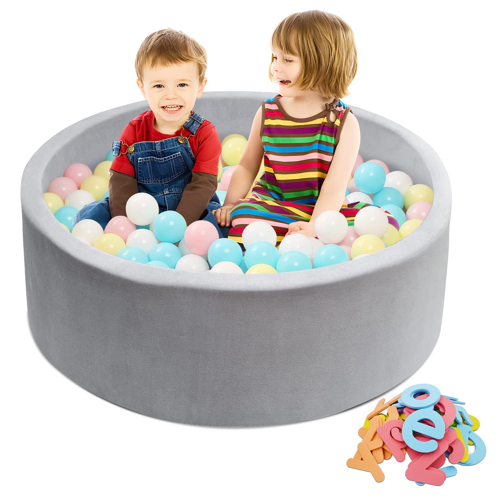 Foam Ball Pit for Kids Baby Tooddlers Gray Soft Round Ball Pit 1-3 Year ...