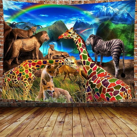 Safari Zoo Animals Tapestry, Jungle Animal Wall Tapestry Wall Hanging ...