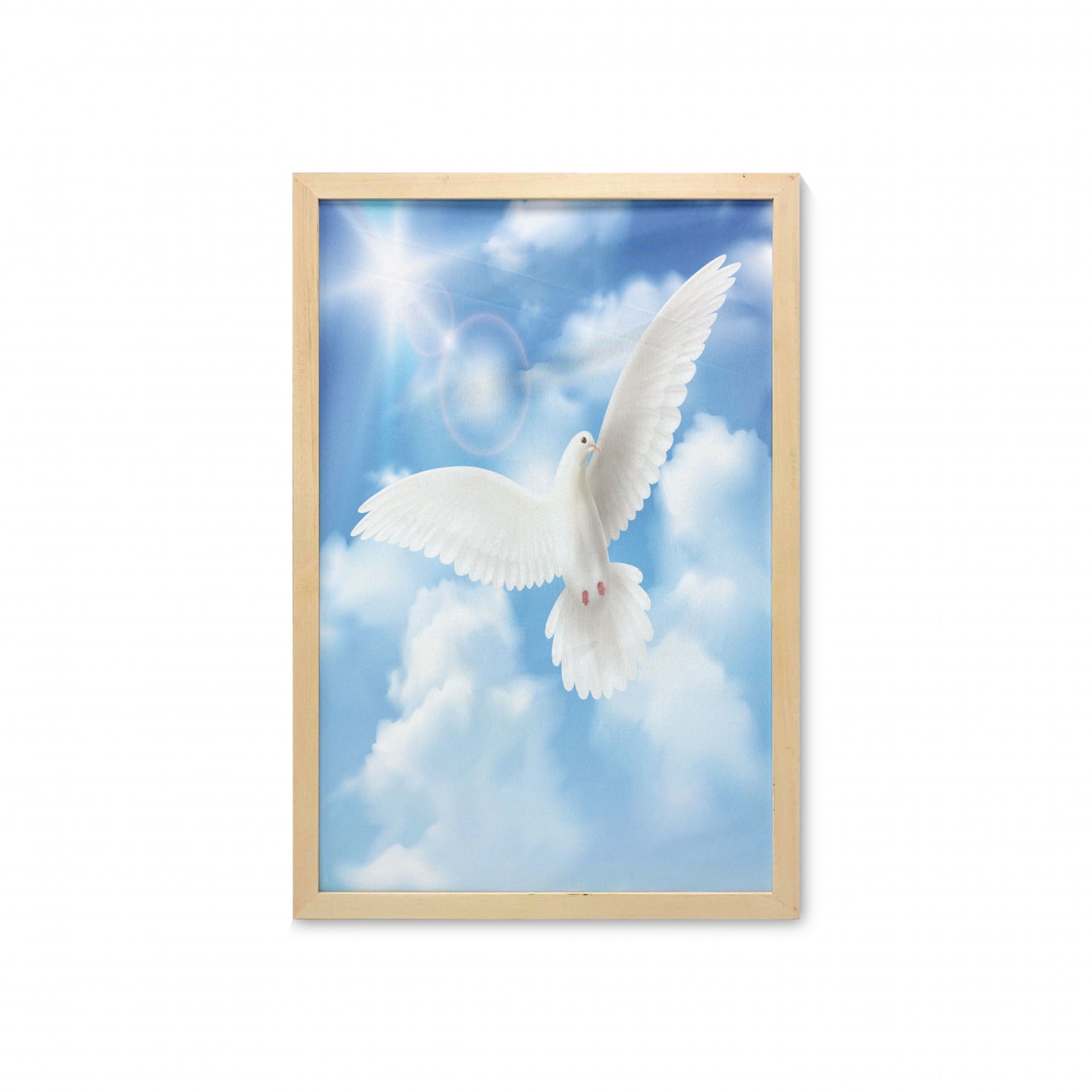 Bird Print Wall Art with Frame, Innocent Pigeon Flying in Sunny Sky ...