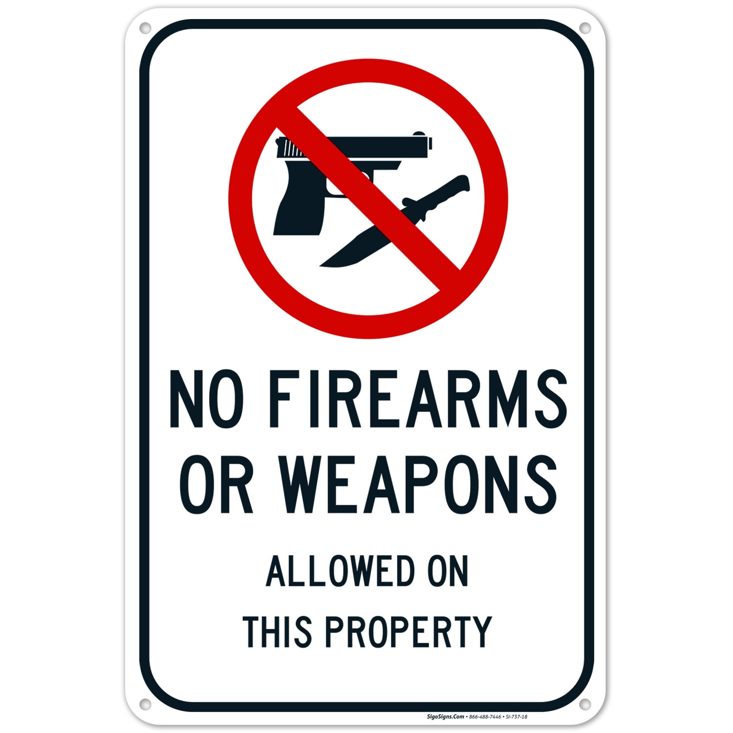 No Firearms Guns Or Weapons Allowed Sign, - Walmart.com