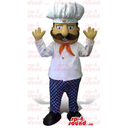Chef Human SPOTSOUND Mascot With A Moustache Dressed In A Chef Hat ...