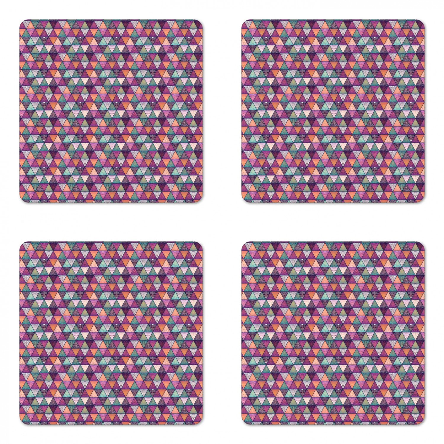 Asian Coaster Set of 4, Ethnic Floral Shabby Oriental Motifs in ...