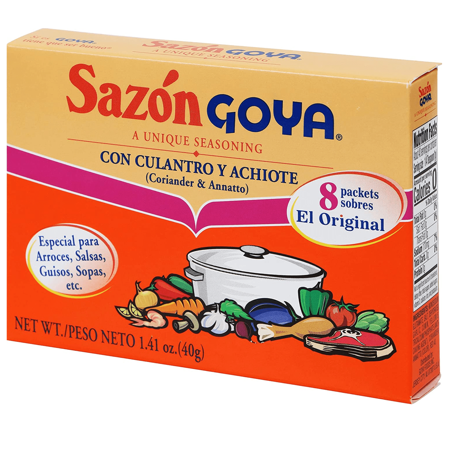 Sazon Goya Unique Seasoning with Coriander & Annatto 1.41 oz(8 Packets ...