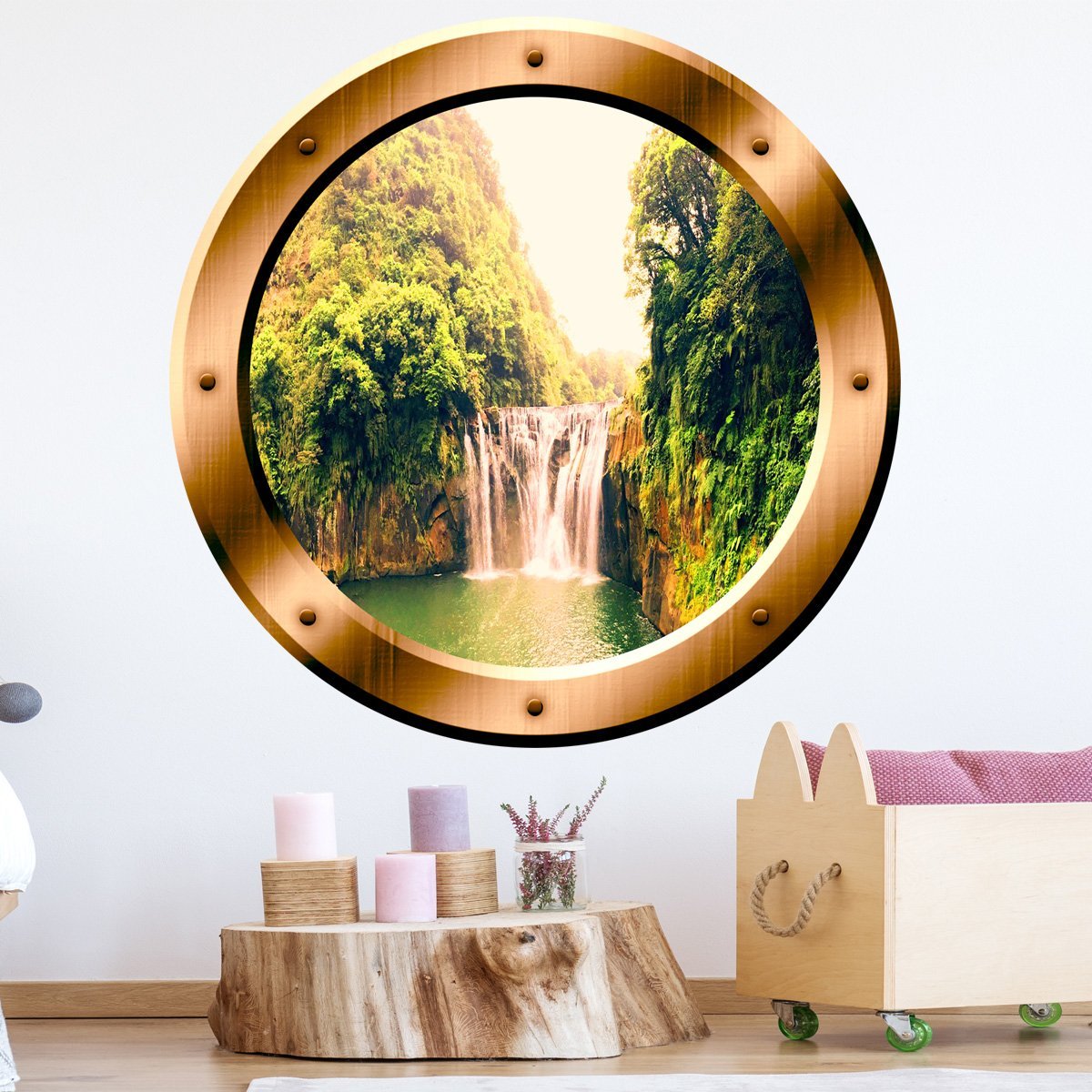 VWAQ Waterfall Wall Stickers Porthole Wall Decal Peel And Stick Decor ...