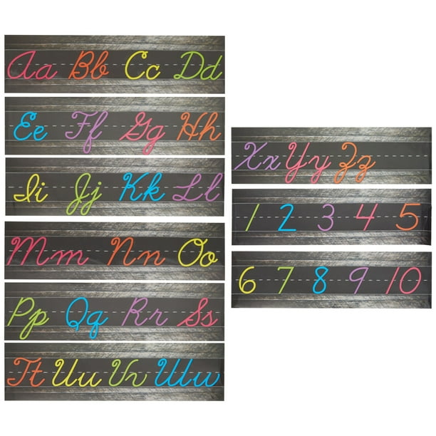9 Pack Cursive Alphabet Wall Chart Strip, ABC Letters and Numbers ...