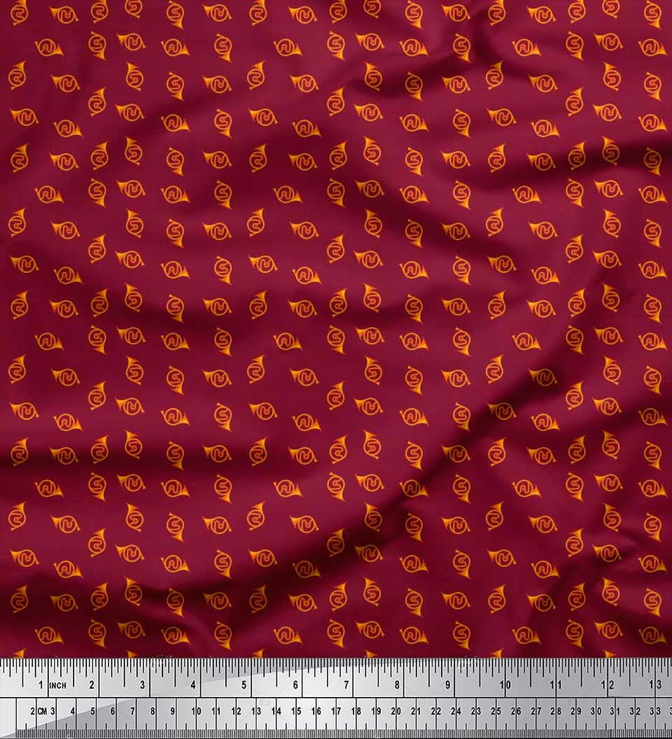 Soimoi Satin Silk Fabric French Horn Musical Instrument Print Fabric by ...