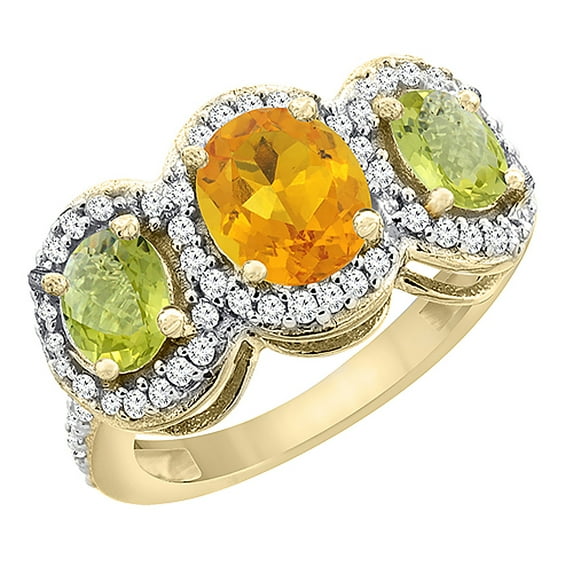 10K Yellow Gold Natural Citrine & Lemon Quartz 3-Stone Ring Oval ...