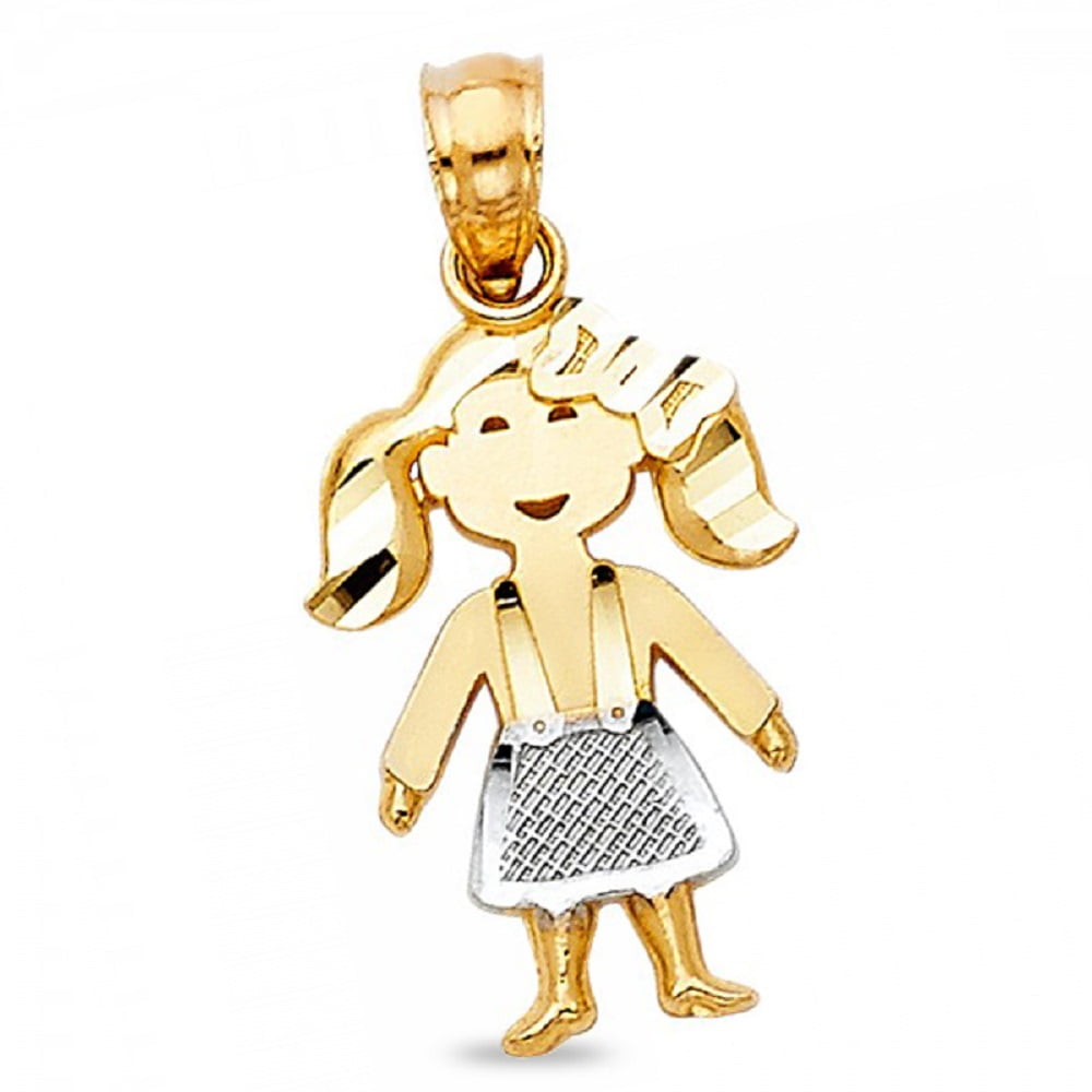 Solid 14k Two Tone Gold Kid Girl Smiling Charm Pendant Polished Genuine ...