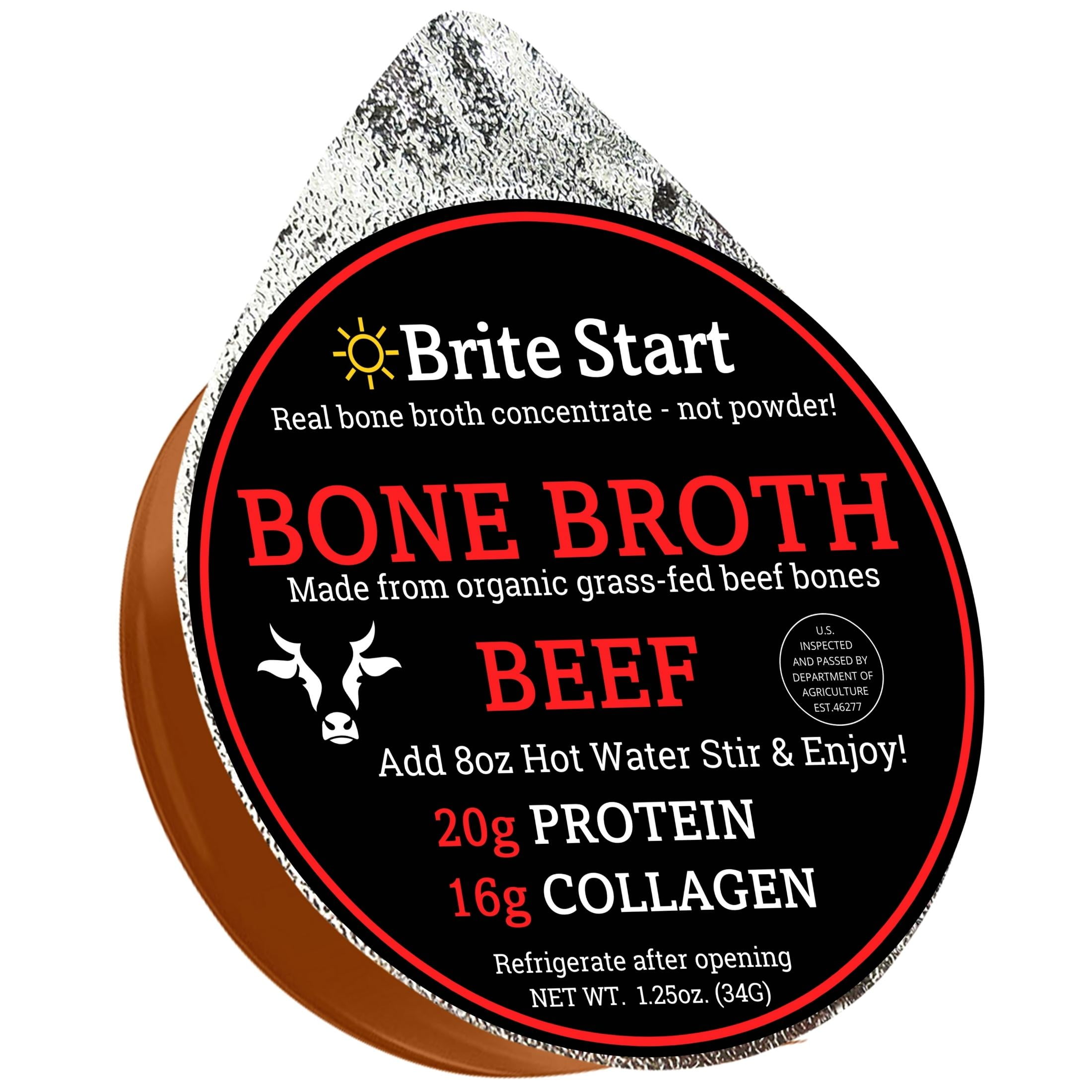 Brite Start Grass-Fed Beef Bone Broth Drink, Single Serve Concentrate ...