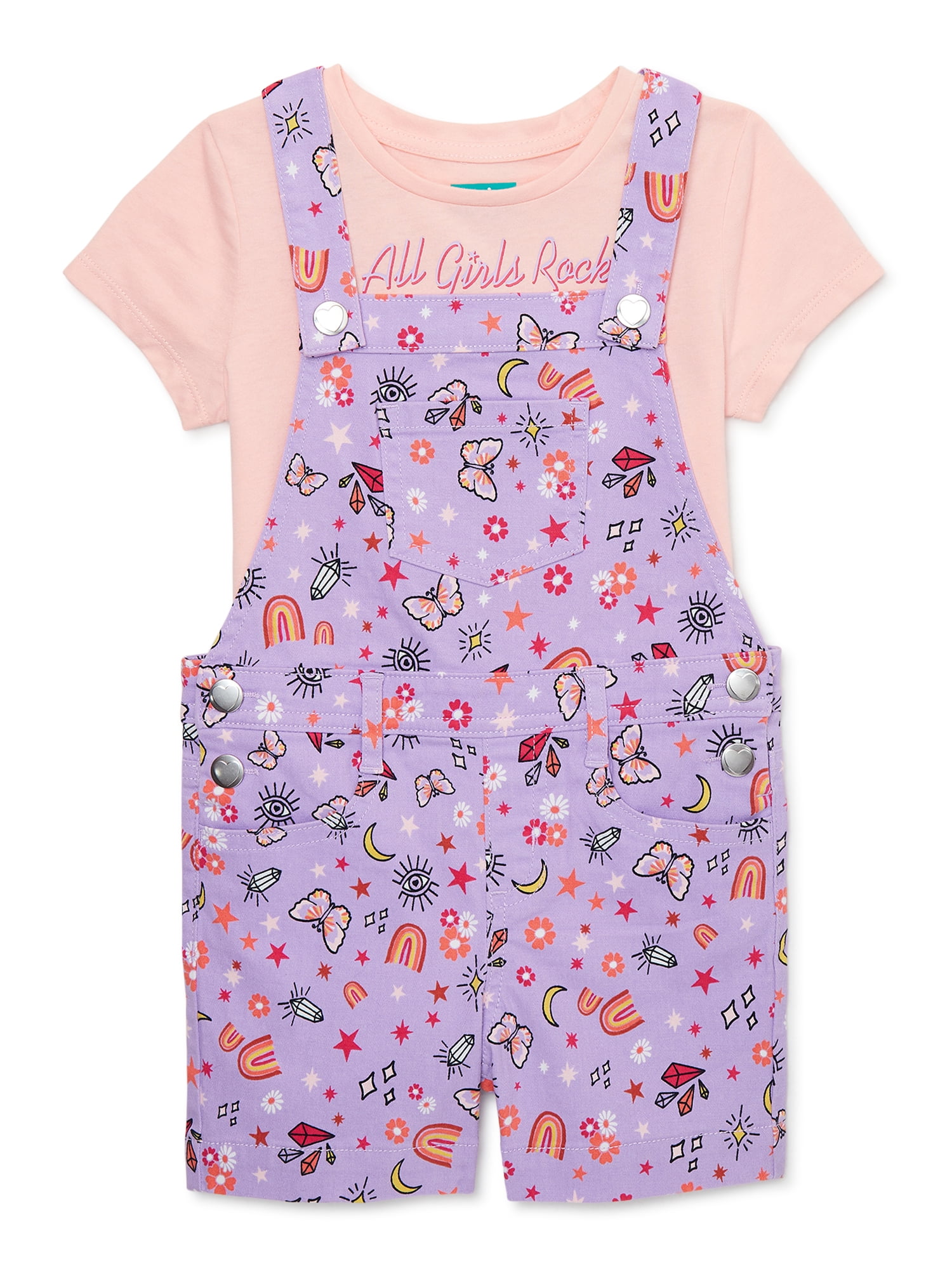 365 Kids from Garanimals Girls Shortall Set, 2-Piece, Sizes 4-10 ...
