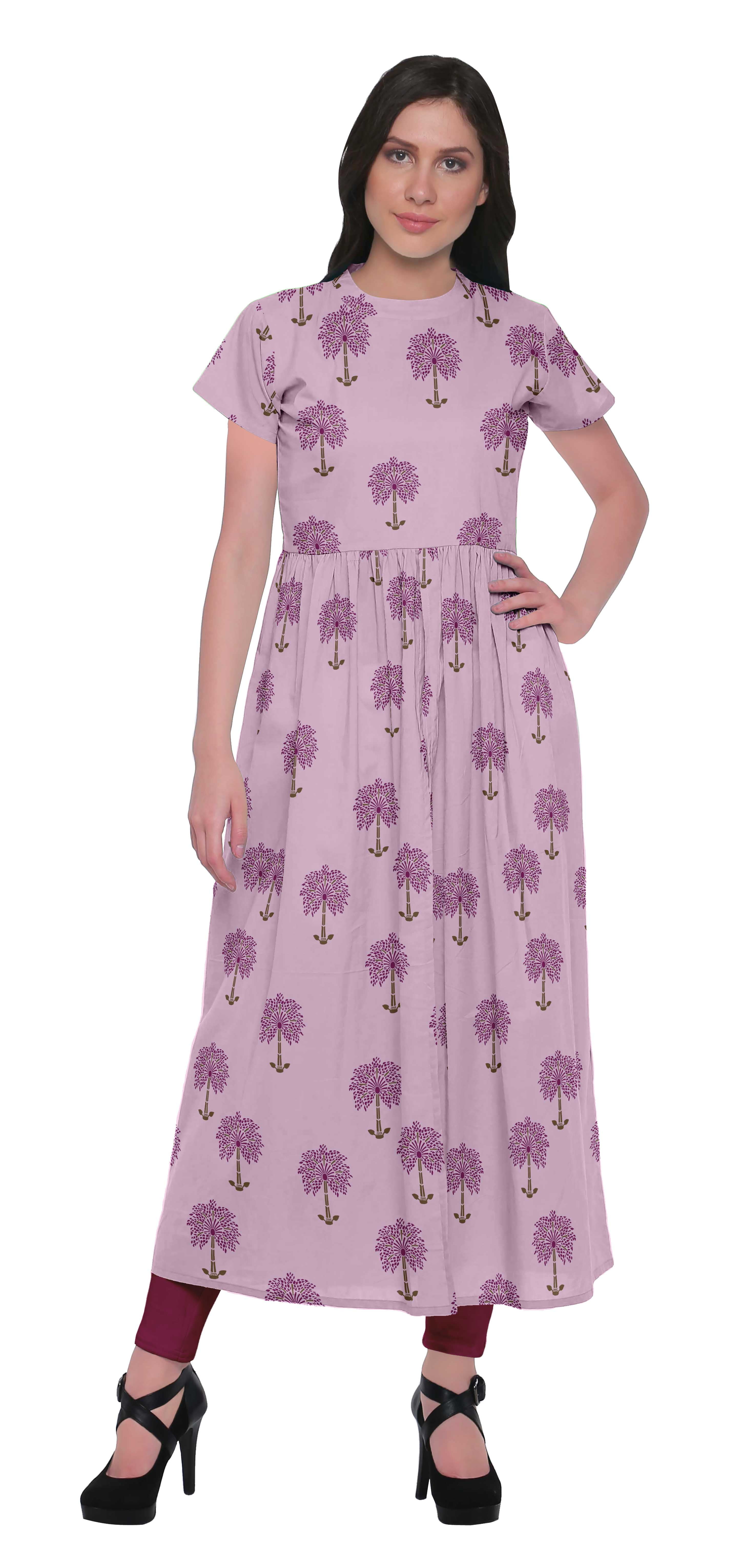 Moomaya Cotton Front Slit Kurtis For Women Printed Long Kurti Dress ...