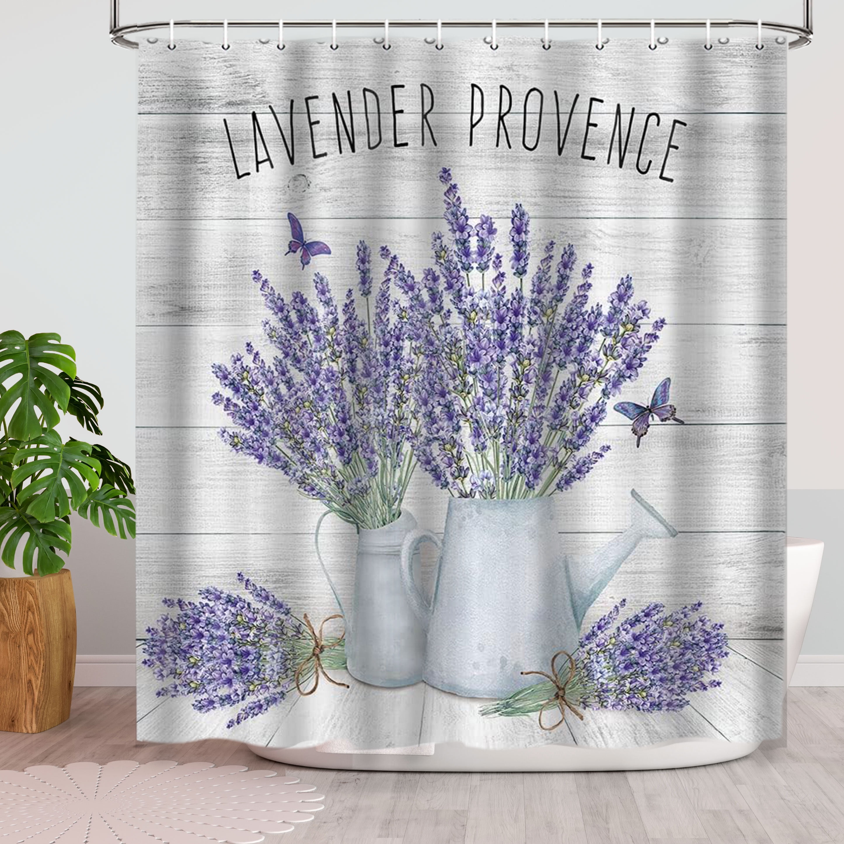 Lavender Shower Curtain, Rustic Flowers Purple Butterfly Bathroom Decor ...