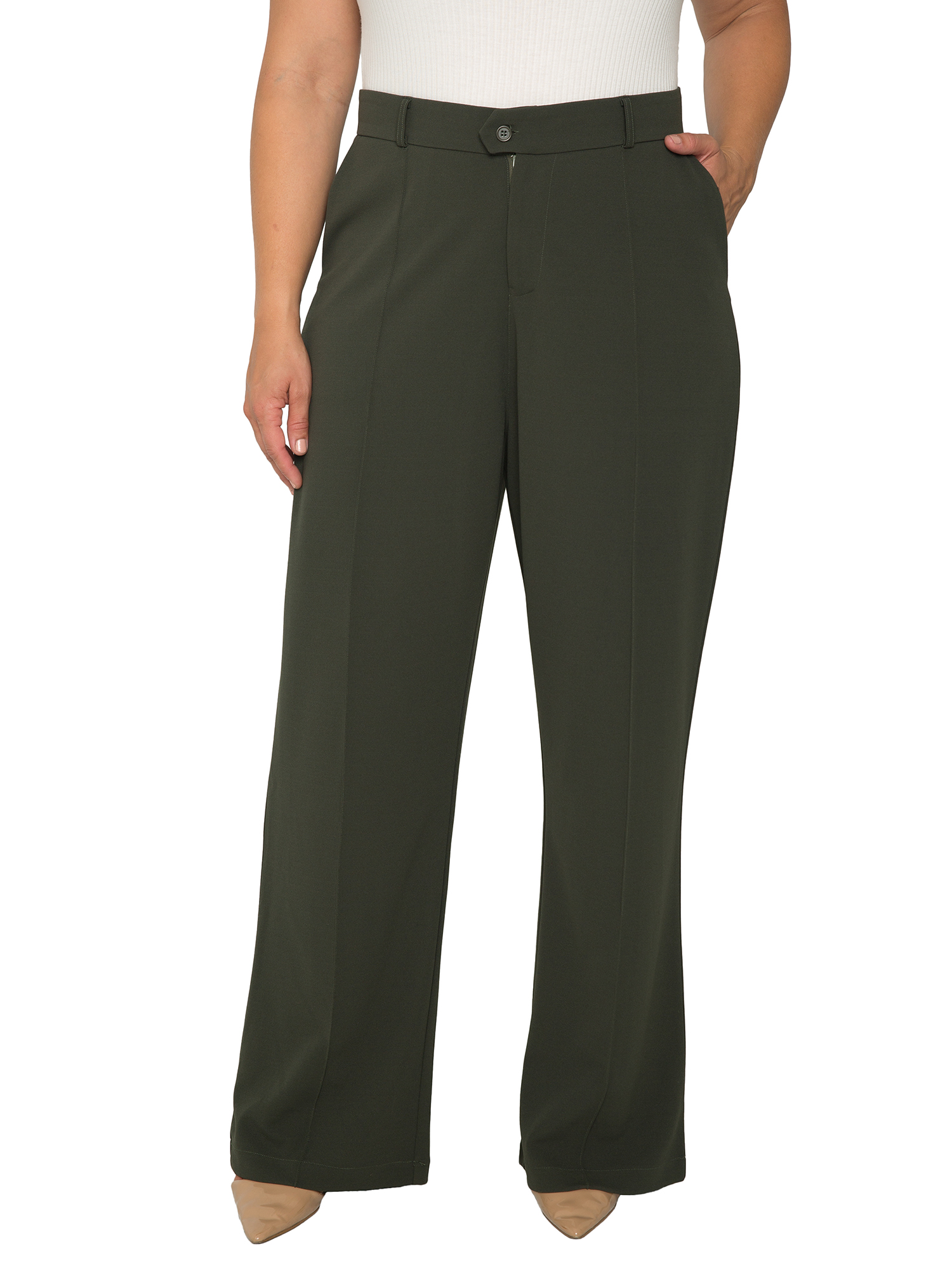 Standards & Practices Plus Size Women's Olive Pintuck Stretch Crepe ...