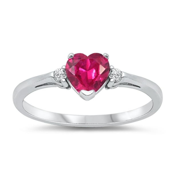 CHOOSE YOUR COLOR Sterling Silver Simulated Ruby Heart Ring Love ...